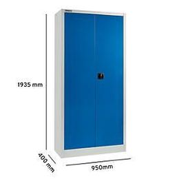 Schäfer Shop Schäfer Shop Pure Materialschrank, 4 Fachböden, abschließbar, B 950 x T 400 x H 1935 mm, Stahl, lichtgrau RAL 7035/enzianblau RAL 5010