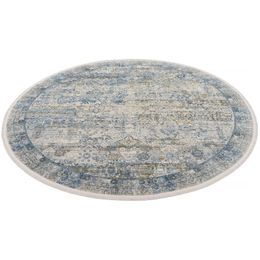 Teppich OCI DIE TEPPICHMARKE "BESTSELLER TADI", grau (grau, blau), H:8mm Ø:160cm, Viskose, Teppiche, Wohnzimmer