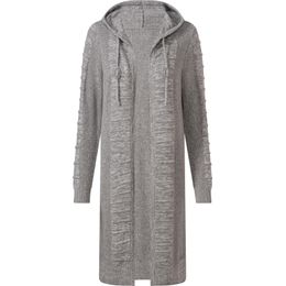 CR&Eacute;ATION L Damen Longstrickjacke im Strukturmuster-Mix steingrau-wei&szlig;-meliert Gr&ouml;&szlig;e 54