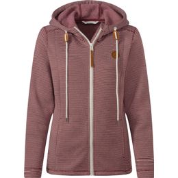 CRÉATION L Damen Fleecejacke mit Nahttaschen rotbraun-ecru-geringelt Größe 36
