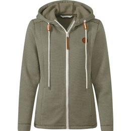 CR&Eacute;ATION L Damen Fleecejacke mit Nahttaschen oliv-ecru-geringelt Gr&ouml;&szlig;e 40