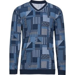 Herren Schlafanzug dunkelblau-mittelblau-bedruckt Gr&ouml;&szlig;e 52/54
