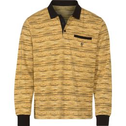 Hajo Herren Langarm-Poloshirt , temperaturausgleichend und b&uuml;gelfrei ocker-meliert Gr&ouml;&szlig;e 48/50