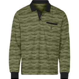 Hajo Herren Langarm-Poloshirt , temperaturausgleichend und b&uuml;gelfrei oliv-meliert Gr&ouml;&szlig;e 56/58