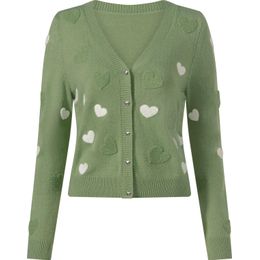 CR&Eacute;ATION L Damen Strickjacke mit Herzchen-Applikationen eucalyptus-ecru-gemustert Gr&ouml;&szlig;e 38