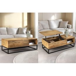 Riess Ambiente Höhenverstellbarer Couchtisch MAKASSAR FUNCTION 110cm beige cream finish Mangoholz massiv Riess-Ambiente Sofatisch Wohnzimmertisch rechteckig...