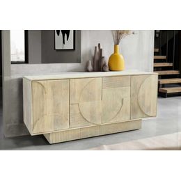 Riess Ambiente Massives Sideboard ART DECO 170cm weiß Mangoholz 3D-Front handmade Riess-Ambiente Asiatisch Landhaus Natur