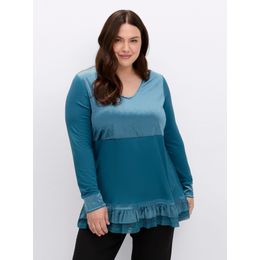 Sweatshirt sheego by Joe Browns, Damen, Gr. 48/50, topas, 95% Viskose, 5% Elasthan, Einsatz:6% Elasthan, 94% Polyester, Spitze:2% Elasthan, 98% Polyamid, unifarben, V-Ausschnitt, Sweatshirts