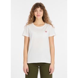 Kurzarmshirt Ragwear "ADORI A", Damen, Gr. L, beige (ivory), Jersey, Obermaterial: 60% Baumwolle, 40% Polyester, bestickt, h&uuml;ftbedeckend, Rundhals, Shirts