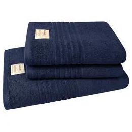 Handtuch Set Dyckhoff "Nature", blau (marine), 3, Frottier, Obermaterial: 100% Baumwolle, Handtuch-Sets, 3er Set: 2x Handtücher, je 50 x 100 cm & 1x Badetuch 70 x 140 cm