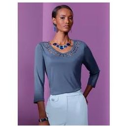 CRÉATION L 3/4-Arm-Shirt CREATION L "Shirt", Damen, Gr. 46, blau (rauchblau), 95% Viskose, 5% Elasthan, unifarben, Rundhals, Shirts