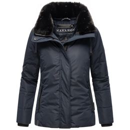 Winterjacke Navahoo "Frostii XIV", Damen, Gr. M (38), blau (navy), Obermaterial: 100% Polyester (recycelt), Futter: 100% Polyester, Wattierung: 100% Polyester (recycelt), Ärmelfutter: 100% Polyester (recycelt), gerade hüftbedeckend, hoch geschlossener Ausschnitt, eng Rippstrickbündchen, Jacken, modische Damen Winter Steppjacke mit Kunstfellkragen