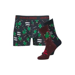 Jack & Jones JACK & JONES Boxershorts und Socken 'JACJOLLY XMAS' Herren Größe XL nachtblau / grün / rubinrot / weiß