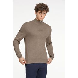 Troyer LINDBERGH, Herren, Gr. M, beige (dk sand mel), Obermaterial: 80% Viskose, 20% Nylon, meliert, regular fit taillenbedeckt, ohne Ausschnitt, Rippb&uuml;ndchen, Pullover Troyer, mit Troyerkragen