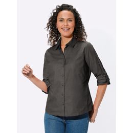 Hemdbluse Casual Looks, Damen, Gr. 48, grau (graphit), 100% Baumwolle, unifarben, Blusen