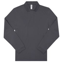Essential Langarm Polo Shirt anthrazit, Größe S