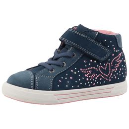 Sneaker Lurchi "Brietta", Mädchen, Gr. 29, blau (navy, rosa), Leder, Veloursleder, Schuhe Sneaker, Schnürboots mit Schmucksteinen, Größenschablone zum Download