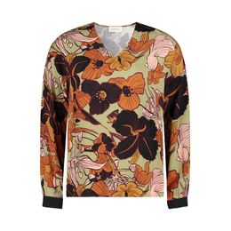 Cartoon Oversize-Bluse mit Rippbündchen in Brown/Green | Gr.: 42