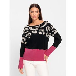 Heine Langarm-Pullover in fuchsia-schwarz-gemustert | Gr.: 48