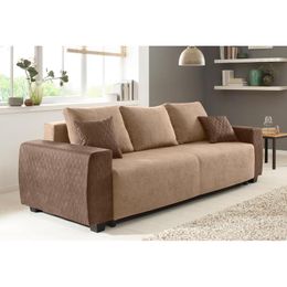 Home Affaire Schlafsofa »Bella, B: 241 cm, Liegefl. 142x194 cm« mit Bettfunktion, Bettkasten & 2 Zierkissen, Federkern hellbraun