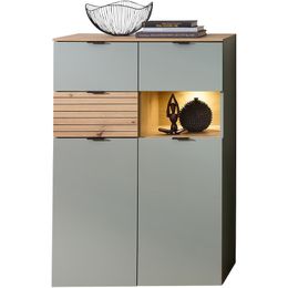 Innostyle Highboard »INA Highboard, 84 x 125 x 45 cm (B/H/T)« 1 Stk. tlg. 2 türig, 3 Schubladen, inkl. Beleuchtung, Softclose Schilfgrün/Artisan Eiche