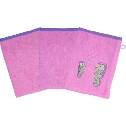 W&ouml;rner W&Ouml;RNER Waschhandschuh &raquo;Seepferdchen&laquo; 3er-Set, mit Stickerei flieder Obermaterial: 100% Baumwolle B/L: 15 cmx21 cm