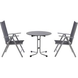 siena GARDEN Garten-Essgruppe »Saturn / Sola« Set, 3 Stk. tlg. bestehend aus 2 Sesseln und 1 Tisch silber, dark stone +