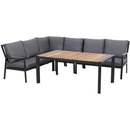 siena GARDEN Gartenlounge-Set »Londra« Set, 20 Stk. tlg. best. aus 1 Sessel, 1 Hocker, 2 Sofa, 1 Tisch, 14 Kissen matt anthrazit, Teak +