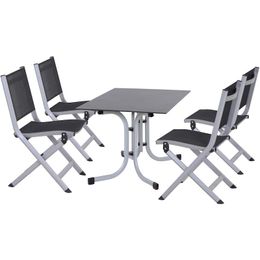 siena GARDEN Garten-Essgruppe »Tesoro / Sola« Set, 5 Stk. tlg. bestehend aus 4 Sesseln und 1 Tisch grau, dark stone, silber +