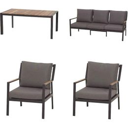 siena GARDEN Gartenlounge-Set »Londra« Set, 14 Stk. tlg. bestehend aus 2 Sesseln, 1 Sofa, 1 Tisch, 10 Kissen matt anthrazit, Teak +