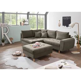 ED EXCITING DESIGN Ecksofa »Alice L-Form« mit Hocker & 3 Zierkissen braun