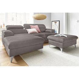 COTTA Polstergarnitur »Caluso L-Form« 2 Stk. tlg. Set bestehend aus: Ecksofa mit Kopfteilverstellung & Hocker grau +