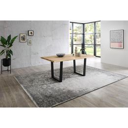 Stolkom Esstisch &raquo;Benny&laquo; Eiche Massivholz, Tisch mit Baumkante braun + schwarz + Eiche massiv