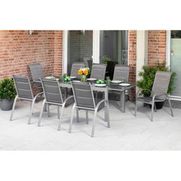 Merxx Garten-Essgruppe »Amalfi di lusso« 9 Stk. tlg. 8 Stapelsessel, Hochlehner mit ausziehbarem Tisch, Gewicht Tisch 52, 6kg diamantbraun + braun +