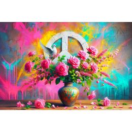 queence Acrylglasbild &raquo;Blumen, Farben und Frieden - Katharina Kolenda&laquo; Fantasy Peace-Zeichen Vasen Vasen & T&ouml;pfe Vogelbilder V&ouml;gel 1 Stk....