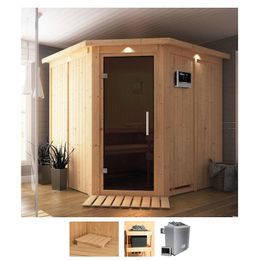 Karibu Sauna »Jarin« Set, 9-kW-Ofen mit externer Steuerung naturbelassen
