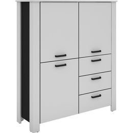 Vitrine ByLiving "Highboard Faro", weiß, schwarz, B:120cm H:137cm T:40cm, FSC-zertifizierter Holzwerkstoff, Kunststoff, Metall, Schränke, 3 Türen und 3 Schubkästen für maximale Ordnung, verschiedene Farben.