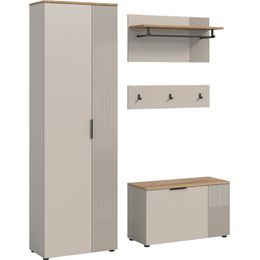 Garderoben-Set Inosign "EDIL, Breite 155 cm, 4-teilig, Front mit hochwertiger Längstfräsung", kaschmir, evoke oak nachbildung, B:155cm H:190cm T:36cm, Holzwerkstoff, Kastenmöbel-Sets, Garderobenkombination, Kombination, Set, Garderobe, Flurgarderobe