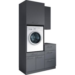 Mehrzweckschrank-Set LAUNDREEZY "Laundreezy, 4-tlg. Mehrzweckschrank-Set B/H/T 118/238/68 cm", anthrazit matt, B:118cm H:238cm T:68cm, Holzwerkstoff, Kastenmöbel-Sets, Breite 118 cm, Soft-Close-Funktion für Türen