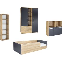 Jugendzimmer-Set Arthur Berndt "Kinderzimmer »Alessio« Set 4-teilig", artisan, oak nb, anthrazit, ohne Matratze, B/H: 90cm x 200cm, Schlafzimmermöbel-Sets, Modernes Kleinkinderzimmer - Set