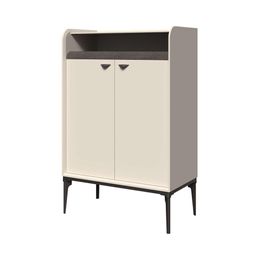 Highboard Inosign "Sofy Sideboard, Kommode, Anrichte, Schrank", pepper weiß, eiche melinga grau, B:81cm H:124cm T:43cm, Glas, MDF, Spanplatte, Sideboards, UV lackiert, Soft Close Funktion, Metallgestell in Anthrazit Dekor