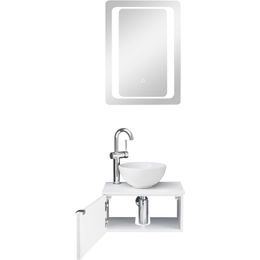 Badmöbel-Set SAPHIR "Serie 6915", weiß (schneeweiß glanz, marmor weiß), B:51cm H:200cm T:35cm, Kastenmöbel-Sets, Gäste-Bad, 51 cm breit, mit LED-Spiegel und 1 Tür