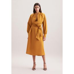 Sommerkleid Seidensticker "Schwarze Rose", Damen, Gr. Normalgrößen, curry, 65% Baumwolle 35% Leinen/Flachs, unifarben, regular fit, V-Ausschnitt, Kleider, 1/1 V-Neck Uni