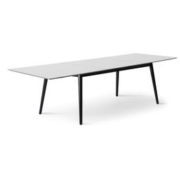 Esstisch HAMMEL FURNITURE "Meza by Hammel", weiß (weiß, schwarz, weiß), B:210cm H:74cm T:100cm, Tischplatte: Weiss Laminat (schwarzer Rand), Gestell: Massive schwarz gebeizte Esche., Tische, rechteckige Tischplatte MDF, Massivholzgestell, mit 2 Einlegeplatten