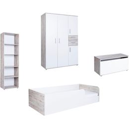 Jugendzimmer-Set Arthur Berndt "Kinderzimmer »Bente« Set 4-teilig", eiche, sand nb, weiß, ohne Matratze, B/H: 90cm x 200cm, Schlafzimmermöbel-Sets, Modernes Kleinkinderzimmer - Set