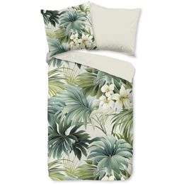 Wendebettwäsche "Virna", grün, B/L: 155cm x 220cm, 1 Stk., 1 Stk., Microfaser, B/L: 80cm x 80cm, 2 Stk., Microfaser, Obermaterial: 100% Polyester, PURE LUXURY COLLECTION, Bettwäsche, Mikrofaser, Pflegeleicht, Weich, Reißverschluss, Wendeoptik, Blätter