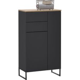 Midischrank BASIC BY BALCULINA "Denver Midischrank, Badezimmerschrank BxHxT 60x106x32", schwarz (schwarz matt, schwarz matt, eiche), B:60cm H:106cm T:32cm, FSC-zertifizierter Holzwerkstoff, Schränke, Breite 60 cm, Tür L/R montierbar, Softclose