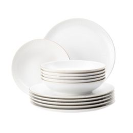 Tafelservice Seltmann Weiden "Tafelservice 12-teilig Amina Goldrand, Teller, Suppenteller", weiß, gold, 12 Stk., Porzellan, Geschirr-Sets, Speiseeller, Suppenteller, weiß, gold