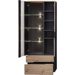 Vitrine Innostyle "Memphis", braun (artisan eiche, absetzung: graphit), B:75cm H:197cm T:38cm, Dekorfolie, MDF, Spanplatte, Schränke, Bicolour Eiche Artisan Absetzung graphit
