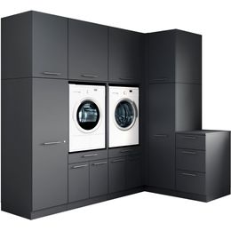 Mehrzweckschrank-Set LAUNDREEZY "Laundreezy, 9-tlg. Mehrzweckschrank-Set B/H/T 253/238/68 cm", anthrazit matt, B:253cm H:238cm T:68cm, Holzwerkstoff, Kastenmöbel-Sets, Breite 253 cm, Soft-Close-Funktion für Türen